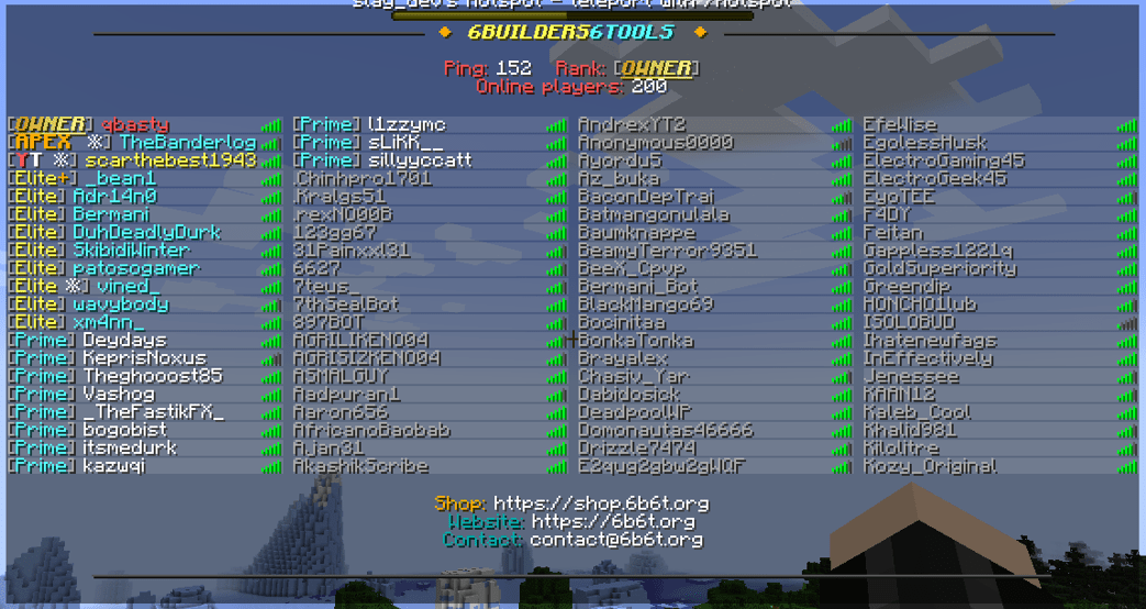 Top 5 commands on 6b6t