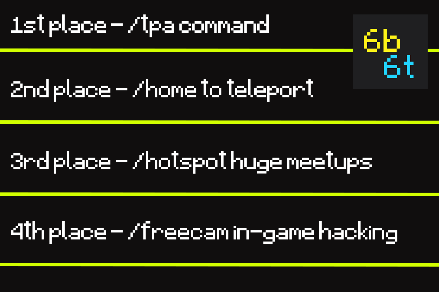 Top 5 commands on 6b6t